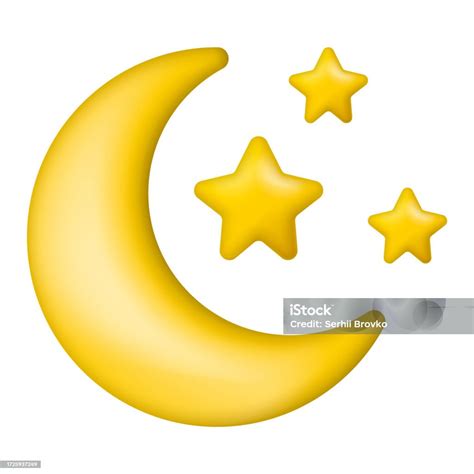 반달과 별은 노란색입니다 3d 아이콘입니다 벡터 그림입니다 0명에 대한 스톡 벡터 아트 및 기타 이미지 0명 3차원 형태