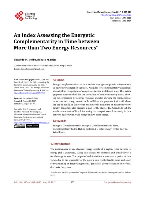 Pdf An Index Assessing The Energetic Complementarity In Time Between More Than Two Energy
