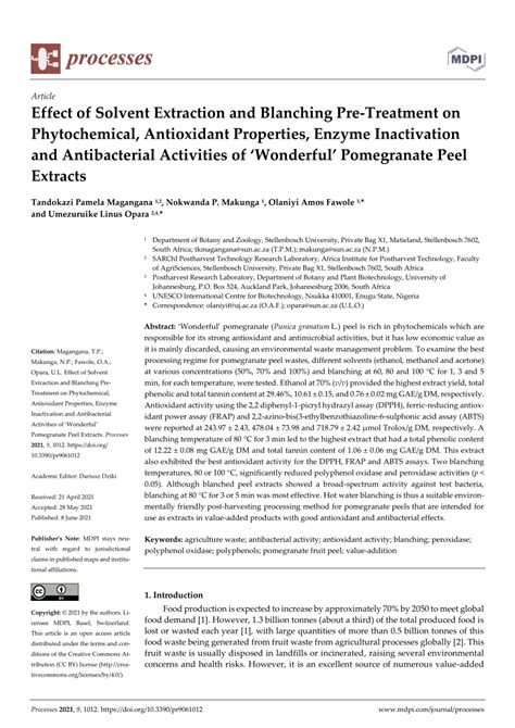 Pdf Effect Of Solvent Extraction And Blanching Pre Treatment On Phytochemical Antioxidant