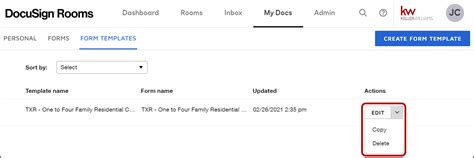 create a static data form template in docusign rooms kw answers