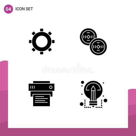 4 Universal Solid Glyphs Set For Web And Mobile Applications Cogs Education Coins Printer