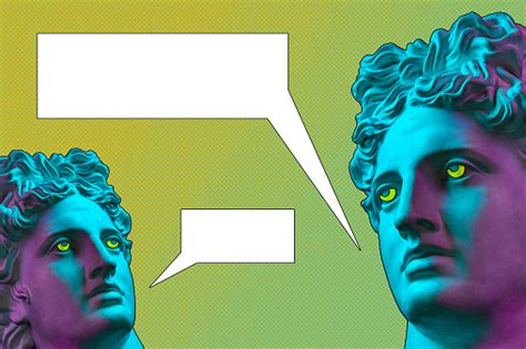 팝 아트 스타일로 인간의 얼굴조각콜라주 동상 머리와 만화 거품 창조적 인 개념 이미지 진 문화 현대 미술 포스터 만화 디자인 펑키 미니멀리즘 공간을 복사합니다 0명에 대한