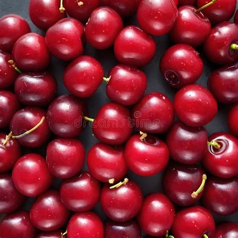 An Up Close Look At Some Group Of Ripe Vivid Cherry That Have A Rich Textured Detail Stock