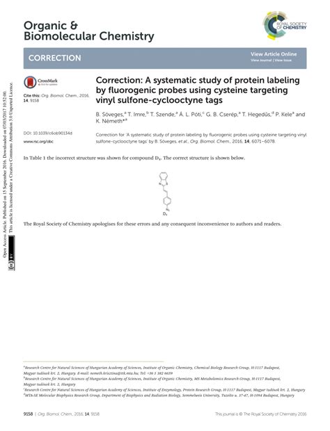 Pdf Correction A Systematic Study Of Protein Labeling By Fluorogenic