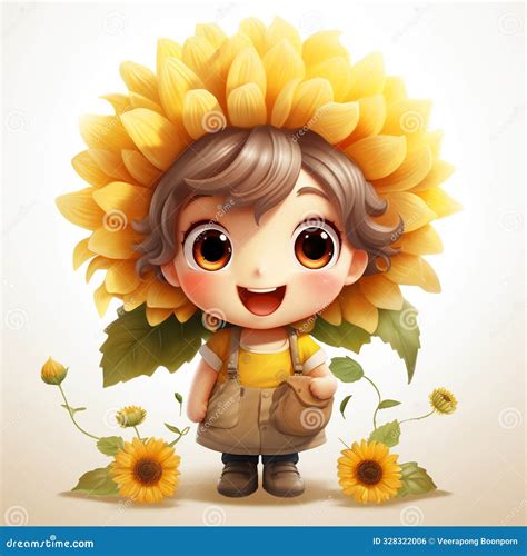 Adorable Chibi Sunflower Character Isolated Spreading Sunshine And Joy