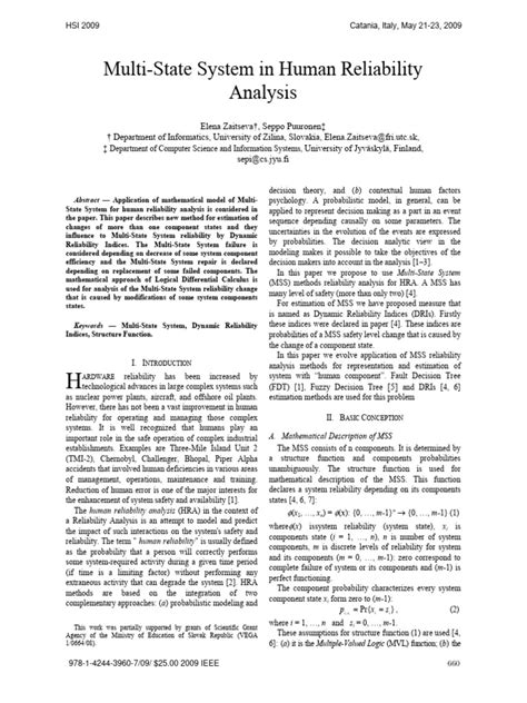 Multi State System In Human Reliability Pdf Reliability Engineering