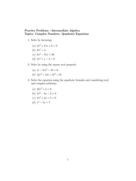 Practice Problems Complex Numbers Quadratic Eqs Ia Pdf