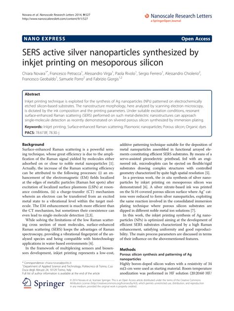 Pdf Sers Active Silver Nanoparticles Synthesized By Inkjet Printing On Mesoporous Silicon