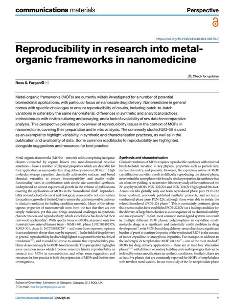 pdf reproducibility in research into metal organic frameworks in