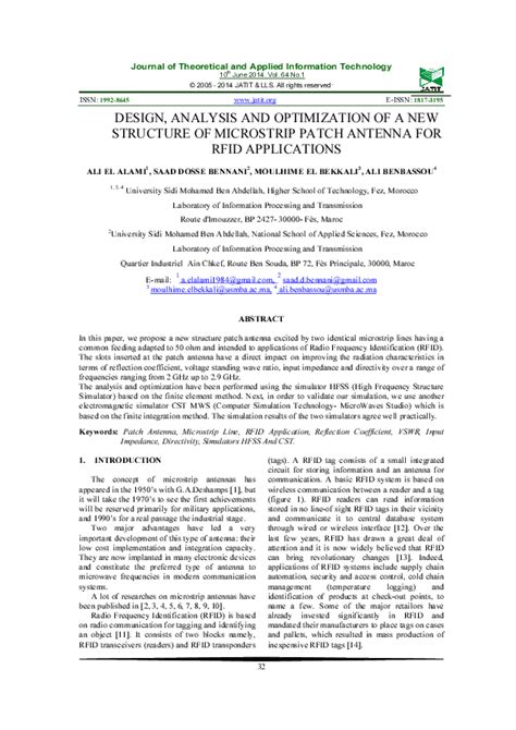 Design Analysis And Optimization Of A New Structure Of Microstrip Patch Antenna For Rfid