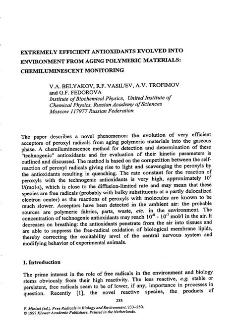 Pdf Extremely Efficient Antioxidants Evolved Into Environment From