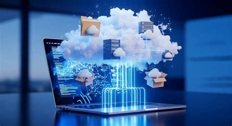 Laptop With Cloud Computing Concept And Data Storage Visualization