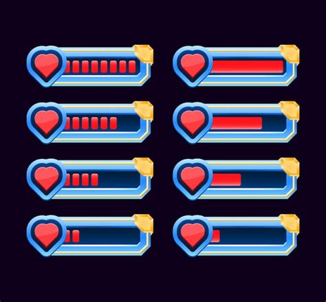 Premium Vector Set Of Game Ui Animate From Low To Full Indicator Heart Health And Life Bar For