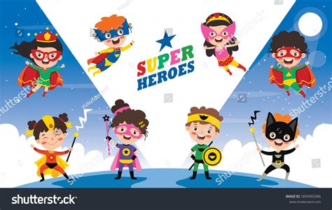 Little Funny Cartoon Superheroes Posing Stock Vector Royalty Free