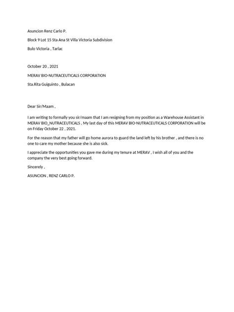 Resignation Form Pdf