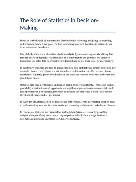 The Role Of Statistics In Decision Making Pdf