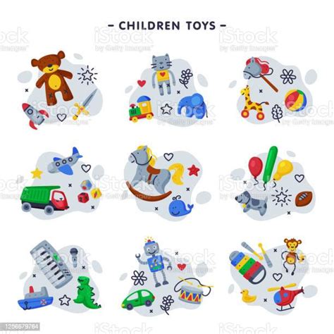 어린이 장난감 세트 어린이 게임 만화 벡터 일러스트레이션을위한 다양한 개체 공룡에 대한 스톡 벡터 아트 및 기타 이미지 공룡 0명 개 Istock