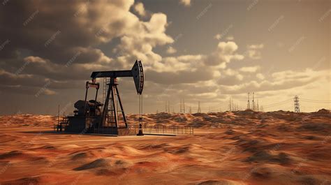 Premium Photo A Large Oil Rig In The Desert With A Cloudy Sky In The