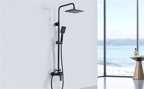 Kisimixer Sistema Columna De Ducha Negro Altura Regulable 80 120cm