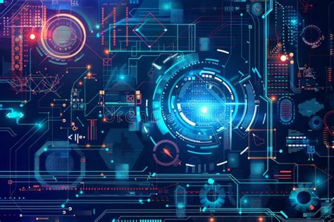 Wide Blue Background With Various Technological Elements Hi Tech Wide Blue Background With Various Technological Elements Hi Tech