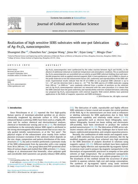 Pdf Realization Of High Sensitive Sers Substrates With One Pot