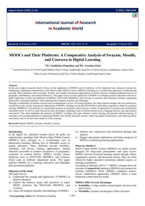 pdf moocs and their platforms a comparative analysis of swayam moodle and coursera in