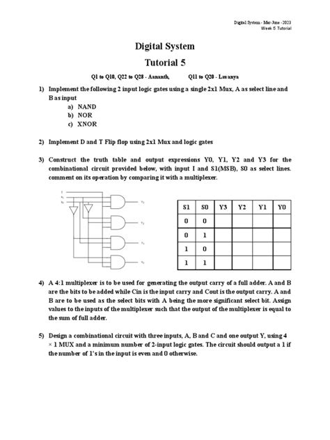 Digital System Week 5 Tutorial Pdf Computer Engineering Digital