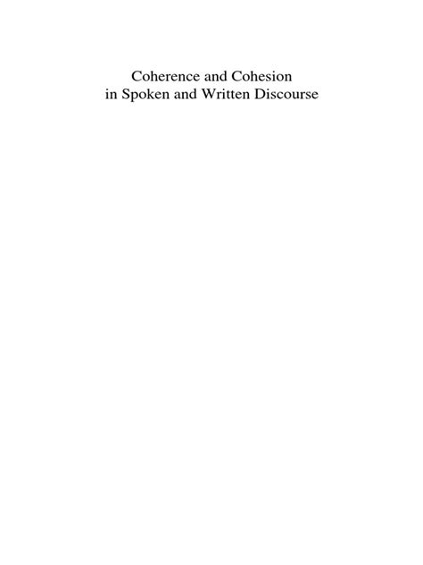Cohesion And Coherence In Spoken And Written Discourse Pdf Pdf