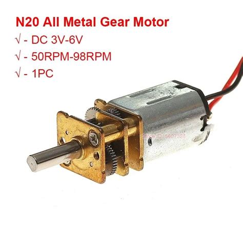 Dc 3v 6v 100rpm Micro N20 Gear Motor Slow Speed Full Metal Gearbox