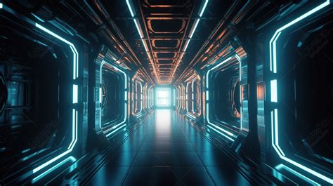 추상 복도를 탐색하는 3d 렌더링의 미래 공상 과학 또는 네온 터널 현대 기술 배경 암실 배경 디지털 기술 배경 이미지 Hd 현대 기술 암실 디지털 기술 배경