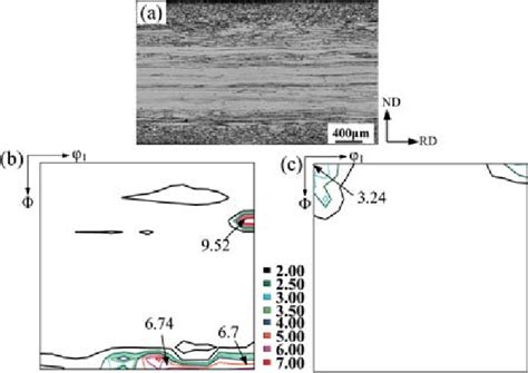 A Microstructure Of Hot Band B Texture At The Surface And C Download Scientific Diagram