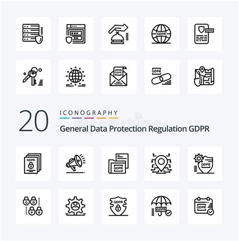 20 Gdpr Line Icon Pack Like Location Gdpr Security Folder Document Stock Vector Illustration