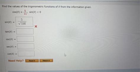 solved find the values of the trigonometric functions of θ
