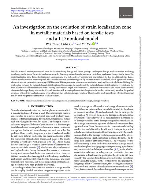 Pdf An Investigation On The Evolution Of Strain Localization Zone In Metallic Materials Based