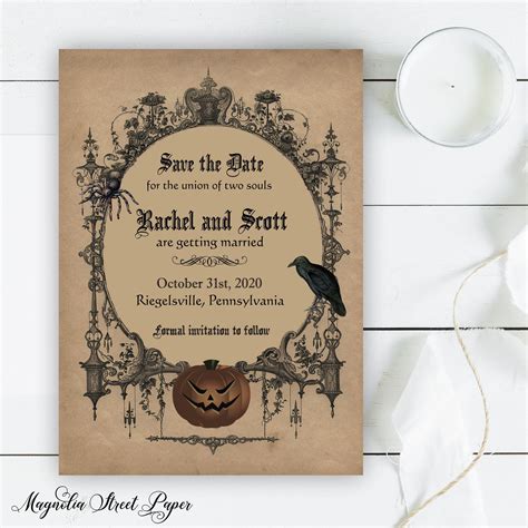 Halloween Goth Save The Date Invitation Vintage Spooky October Wedding