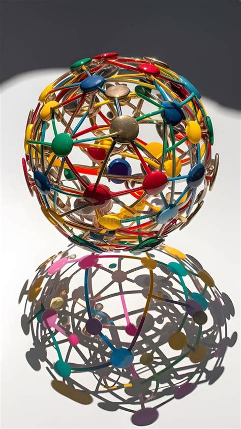 Spherical Structure Of Multicolored Lines And Dots On White Surface Stock Illustration