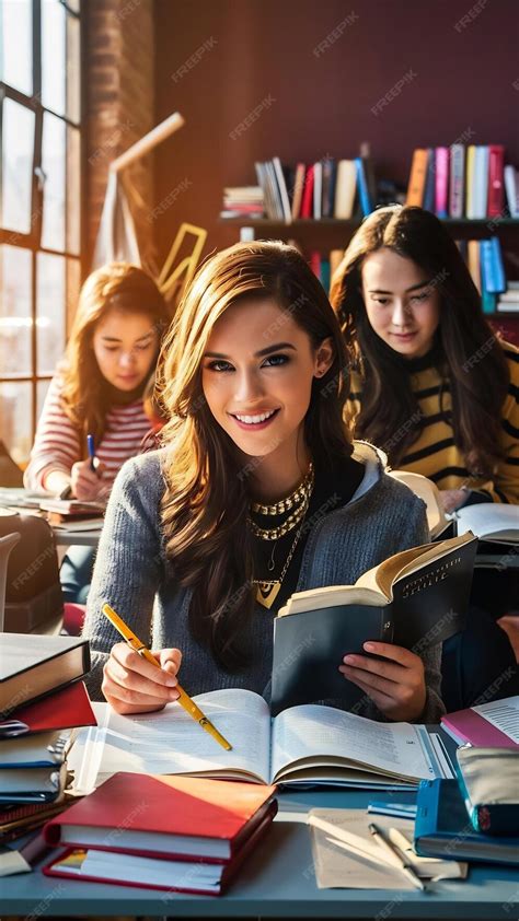 Smart Girl Studying With Classmate Background Premium Ai Generated Image