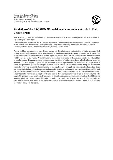 Pdf Validation Of The Erosion 3d Model On Micro Catchment Scale In Mato Grossobrazil
