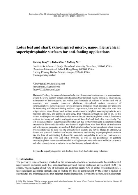 Pdf Lotus Leaf And Shark Skin Inspired Micro Nano Hierarchical Superhydrophobic Surfaces