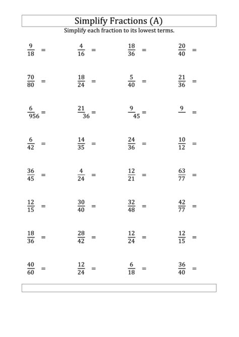 Simplify Fractions Worksheet Printable Pdf Download