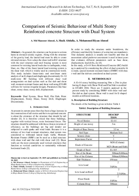 Pdf Comparison Of Seismic Behaviour Of Multi Storey Reinforced Concrete Structure With Dual System