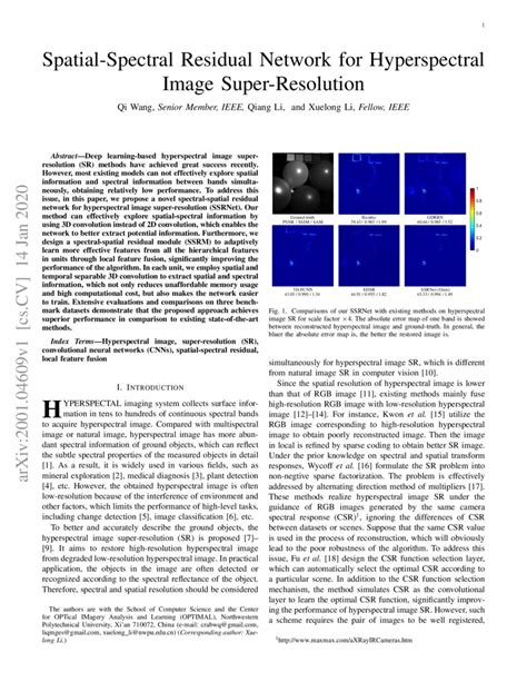 Spatial Spectral Residual Network For Hyperspectral Image Super
