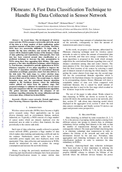 Pdf Fkmeans A Fast Data Classification Technique To Handle Big Data