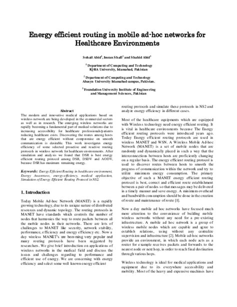 Pdf Energy Efficient Routing In Mobile Ad Hoc Networks For Healthcare Environments Sohail
