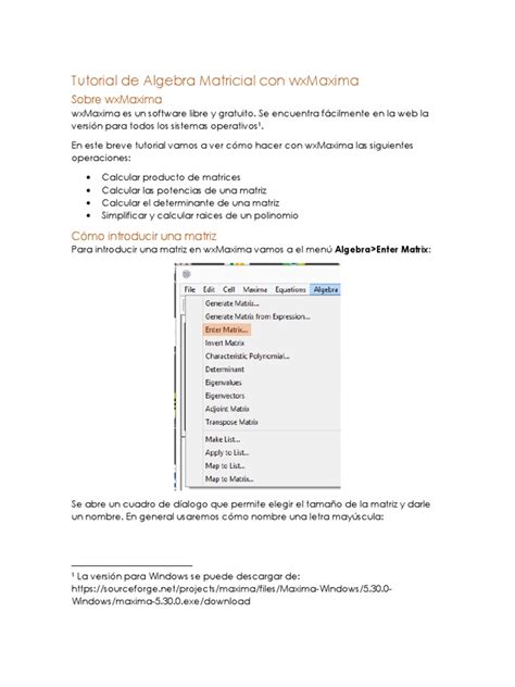 Tutorial Para Potencia De Matrices En Wxmaxima 10 Pdf Matriz