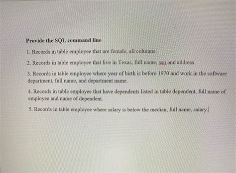 Solved Provide The Sql Command Line 1 Records In Table