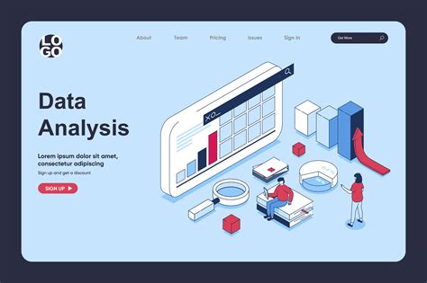 Data Analysis Concept In D Isometric Design For Landing Page Template People Analyzing Graphs