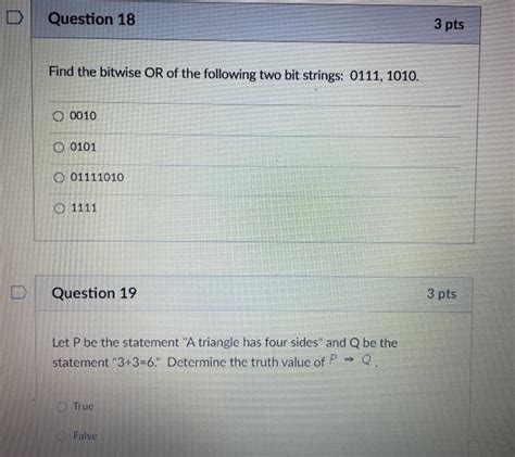Solved Question 18 3 Pts Find The Bitwise Or Of The