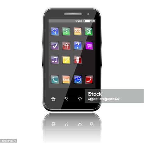 터치 스크린과 다채로운 애플 리 케이 션 모바일 스마트폰 3차원 형태에 대한 스톡 벡터 아트 및 기타 이미지 3차원 형태 Lcd 그래픽 사용자 인터페이스 Istock