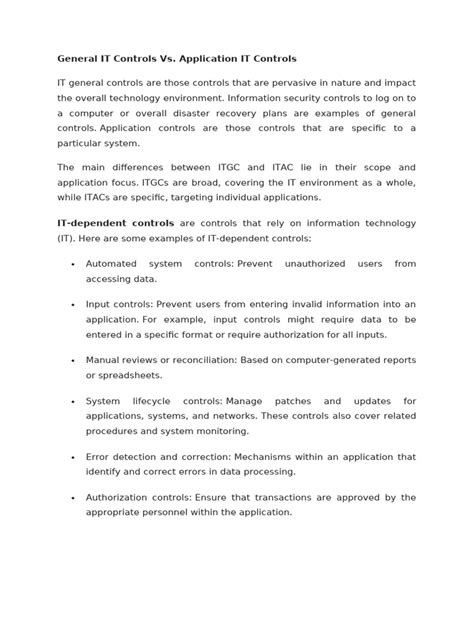 General It Controls Vs Application Controls Audot In An Automated Environment Pdf